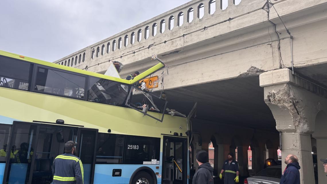 Spokane double-decker bus collides with railroad bridge; seven ...
