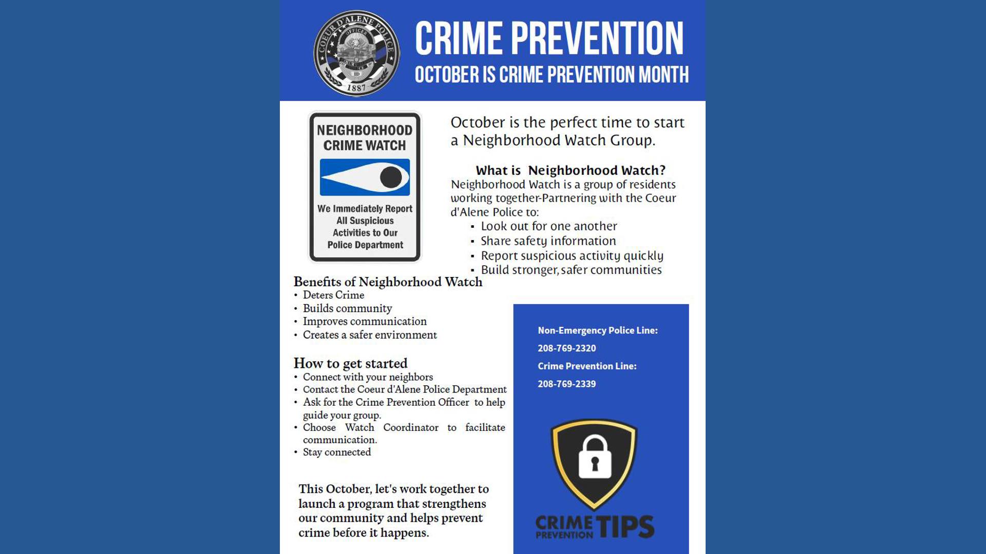 CDA Police encouraging neighbors to form neighborhood watch groups ...