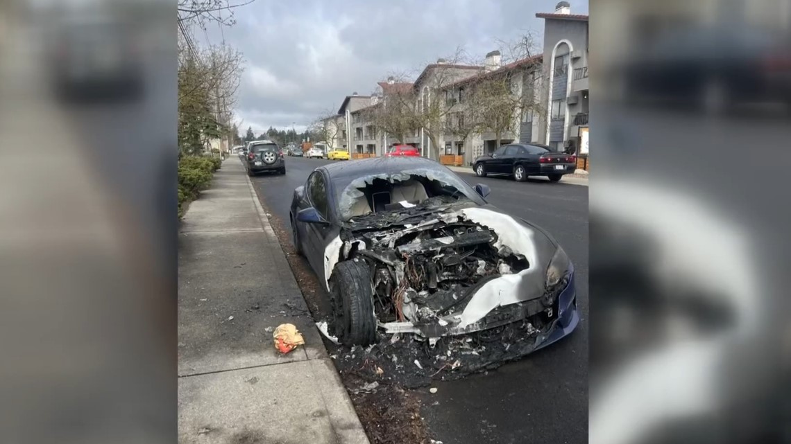 Tesla captures video of man setting it on fire in north Spokane | ktvb.com