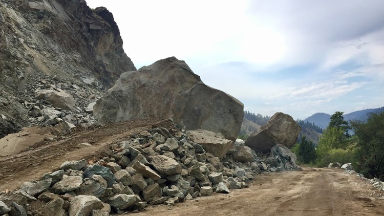 Crews resort to blasting to remove large boulders blocking Highway 95 ...