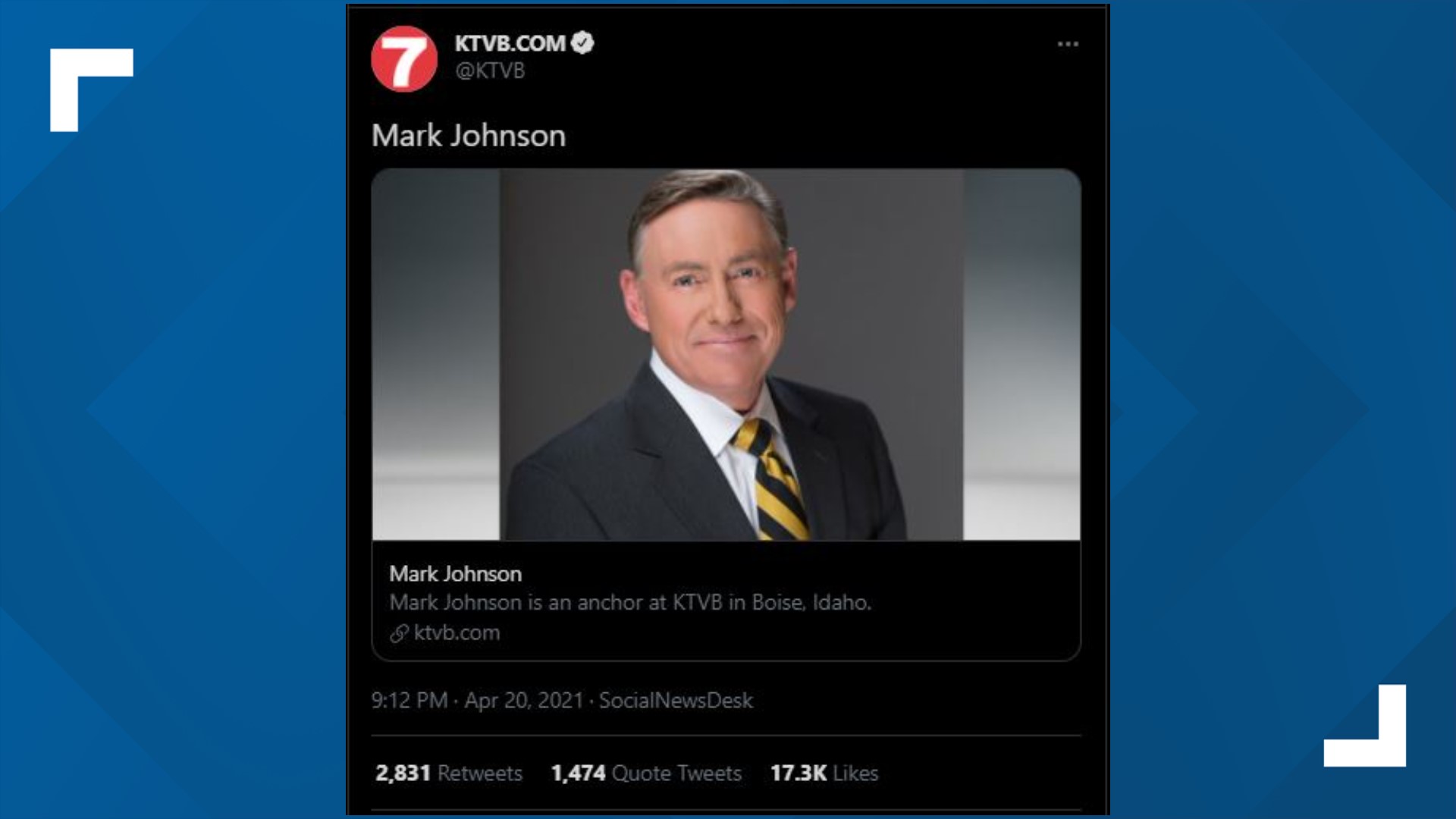 KTVB's Mark Johnson goes viral because of 'Mark Johnson' tweet | ktvb.com