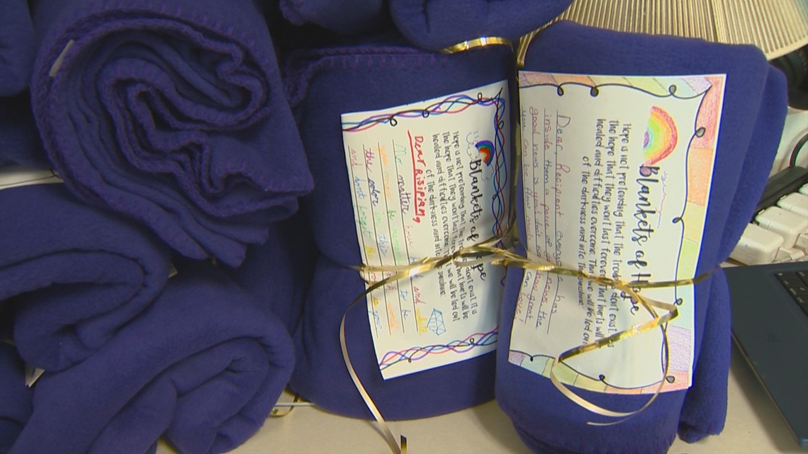 Hillsdale Elementary students giving Blankets of Hope to the homeless ...