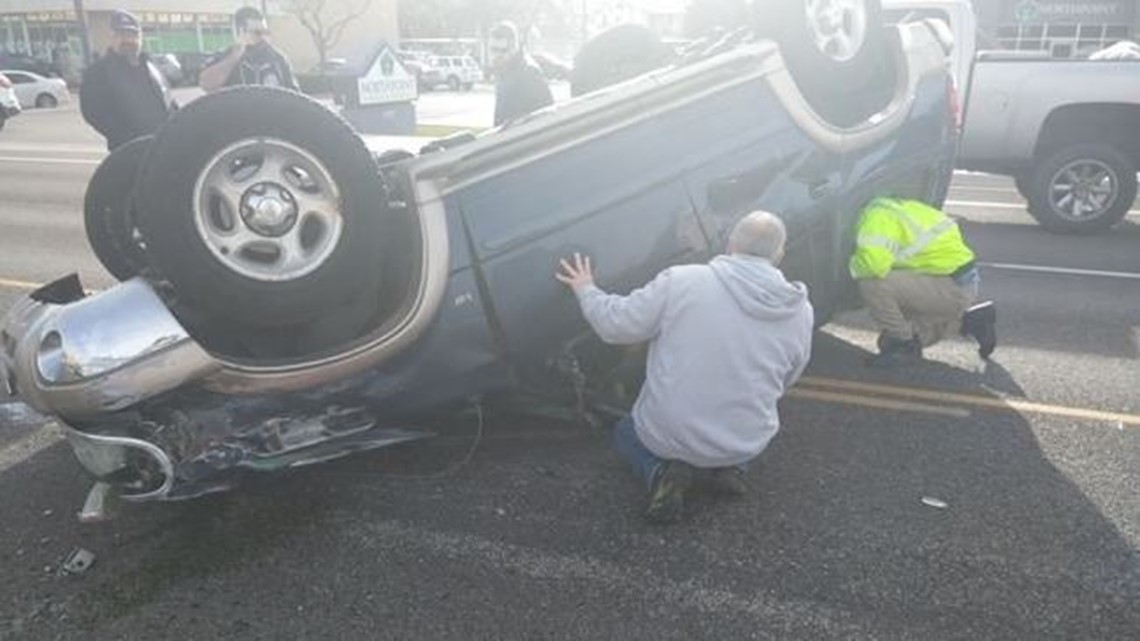 Car flips after colliding with a truck on Ustick Road; 2 hurt | ktvb.com