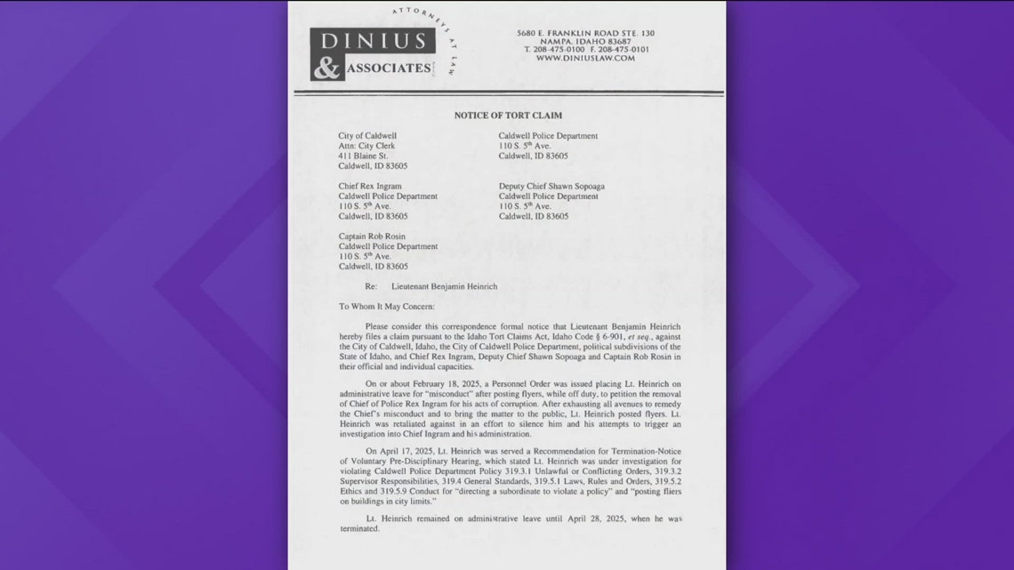 Former Caldwell police lieutenant files tort claim | ktvb.com