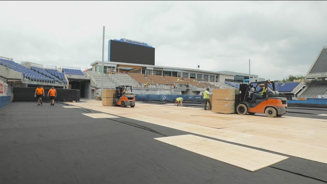 Boise State's iconic blue turf transforms for monster truck event ...