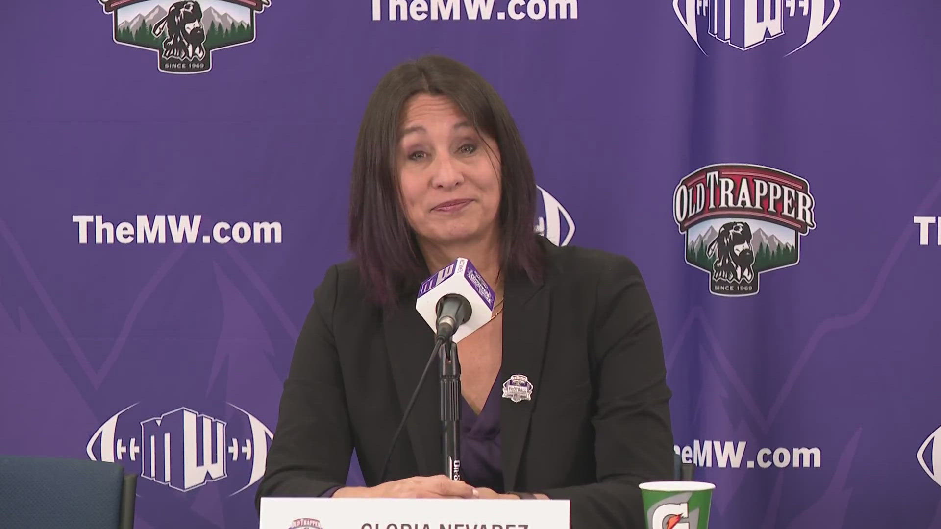 Mountain West commissioner Gloria Nevarez speaks ahead of the ...