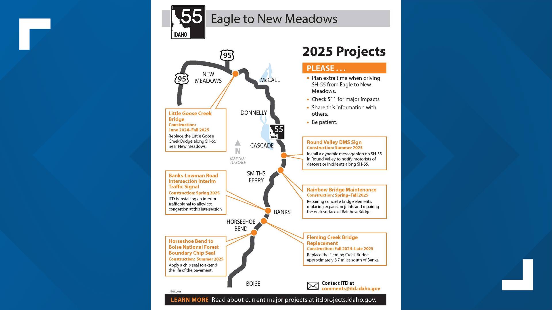 Expect road delays on Idaho SH-55 projects in summer 2025 | ktvb.com