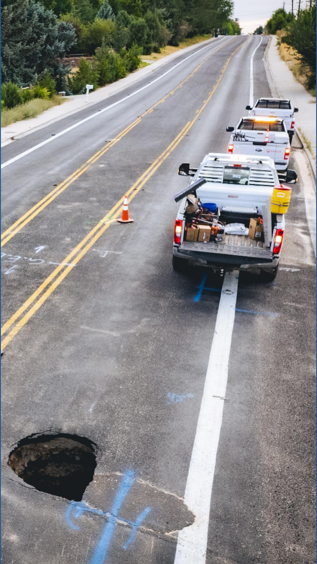 Floating Feather Road reopens in Eagle after emergency sinkhole repairs ...