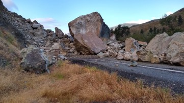 Massive boulders crash down on highway overnight near earlier rockslide ...