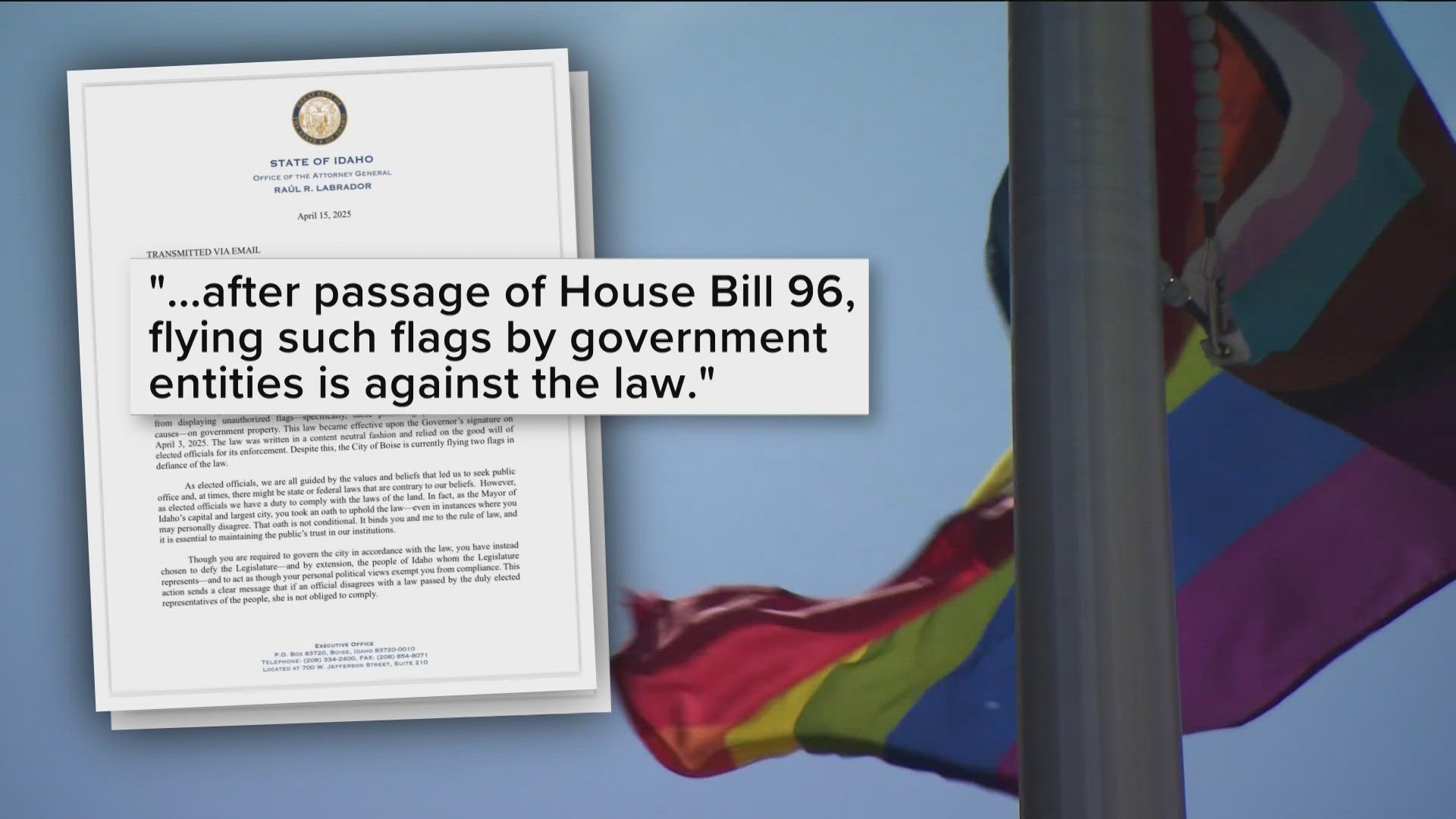 Idaho Attorney General urges Boise Mayor to remove pride flag | ktvb.com