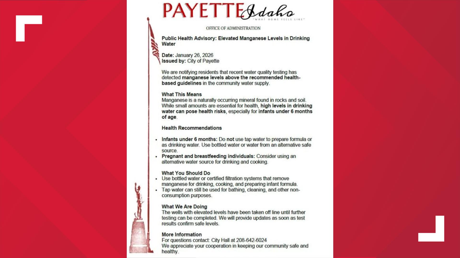 Elevated levels of manganese found in Payette's water supply | ktvb.com