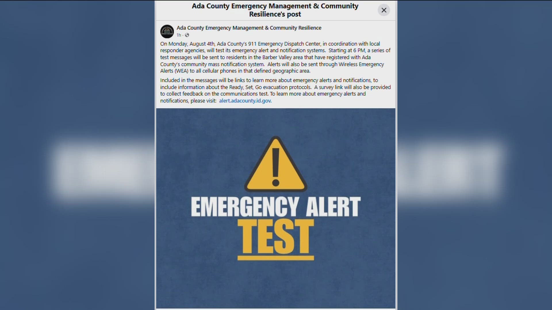 Ada County to test Emergency Alert Systems in the Barber Valley area ...