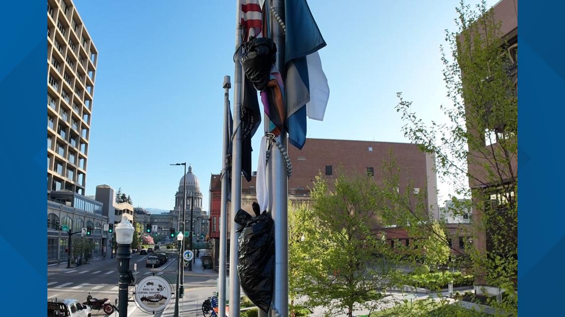 Man covers Pride flags with garbage bags at Boise City Hall, mayor ...