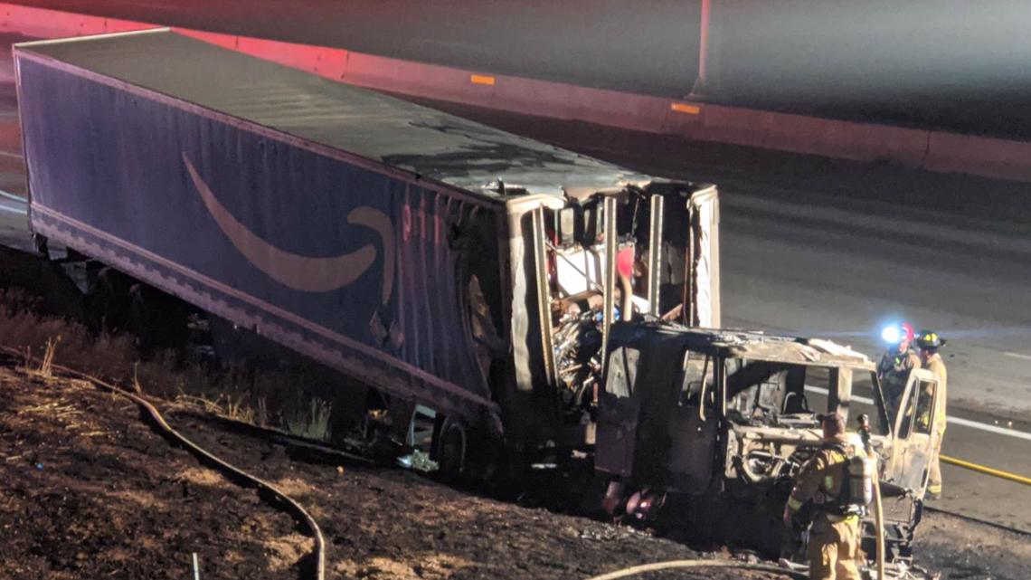 Amazon truck bursts into flames, shuts down I-84 | ktvb.com