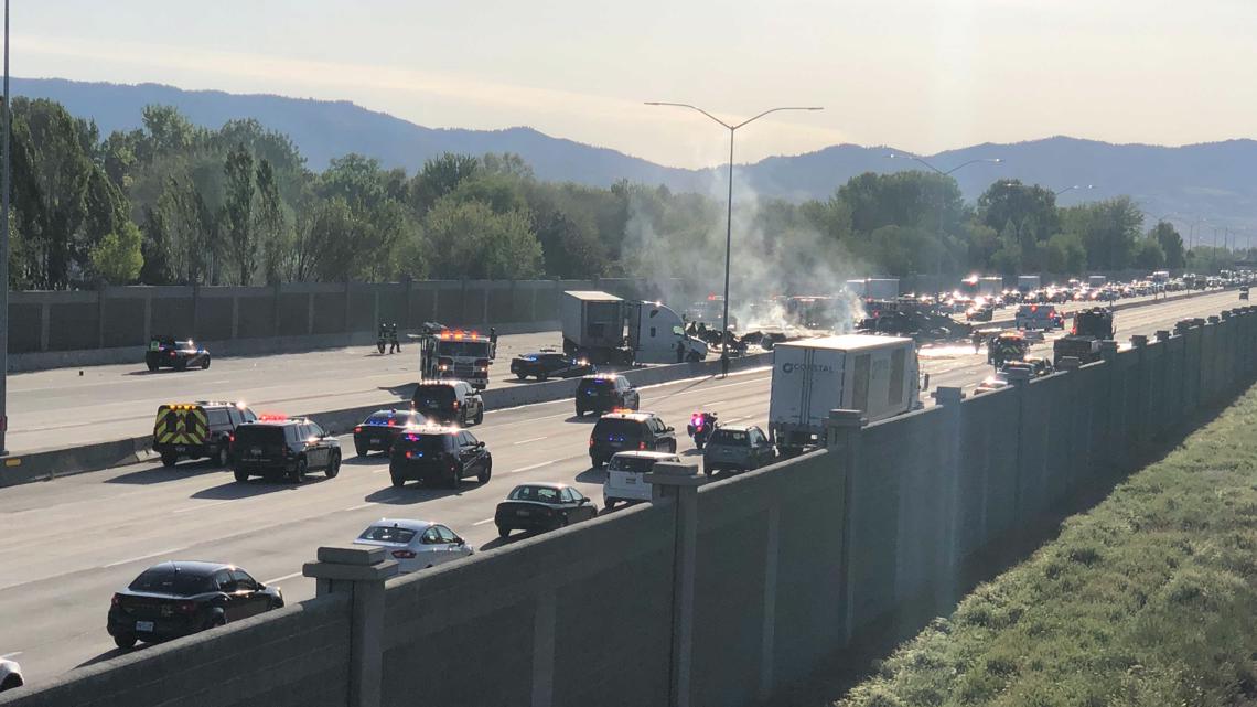 Traffic backed up on I-84 in Boise due to fiery crash | ktvb.com