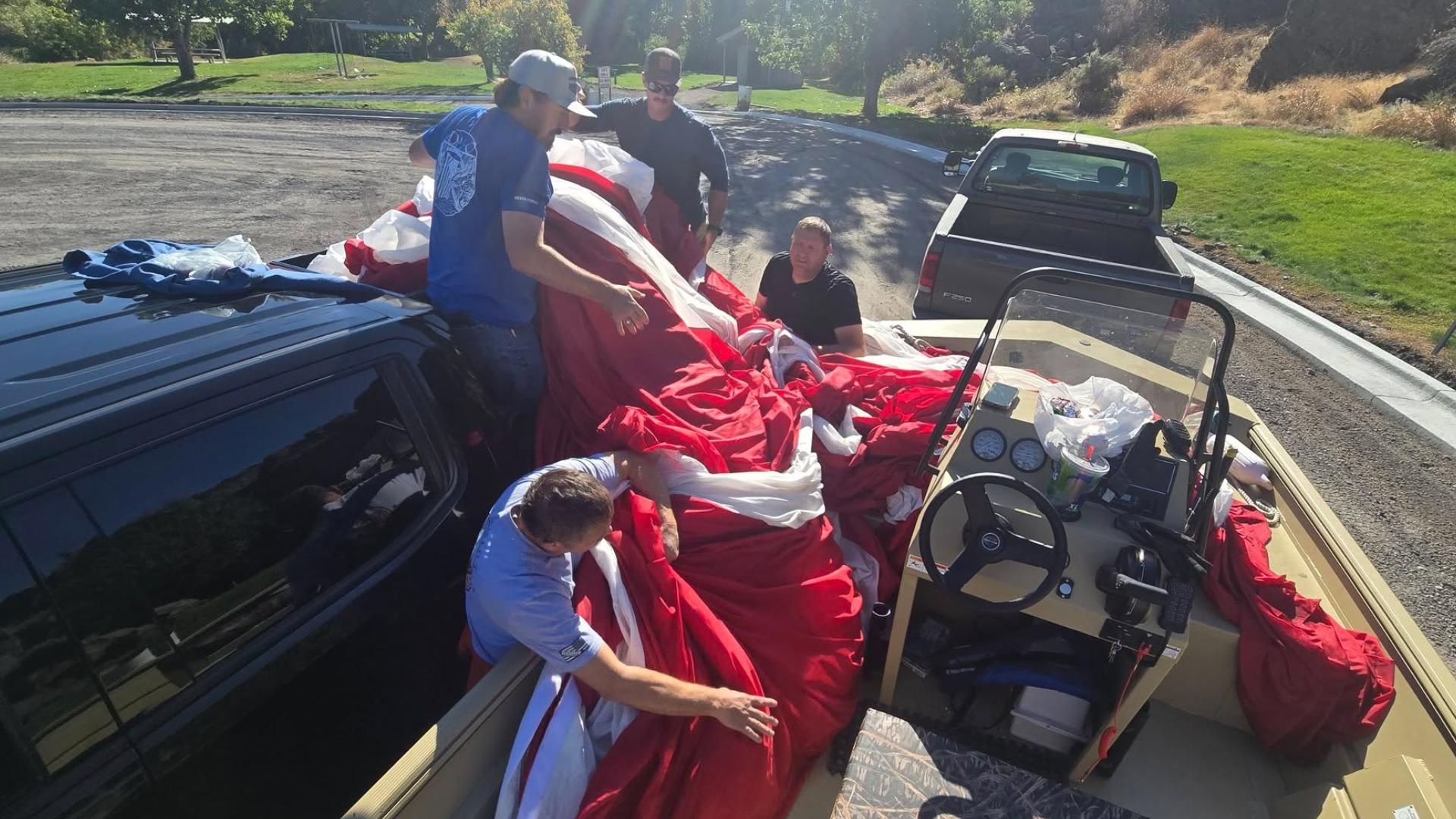 Massive memorial flag retrieved after Snake River Canyon 9/11 ...